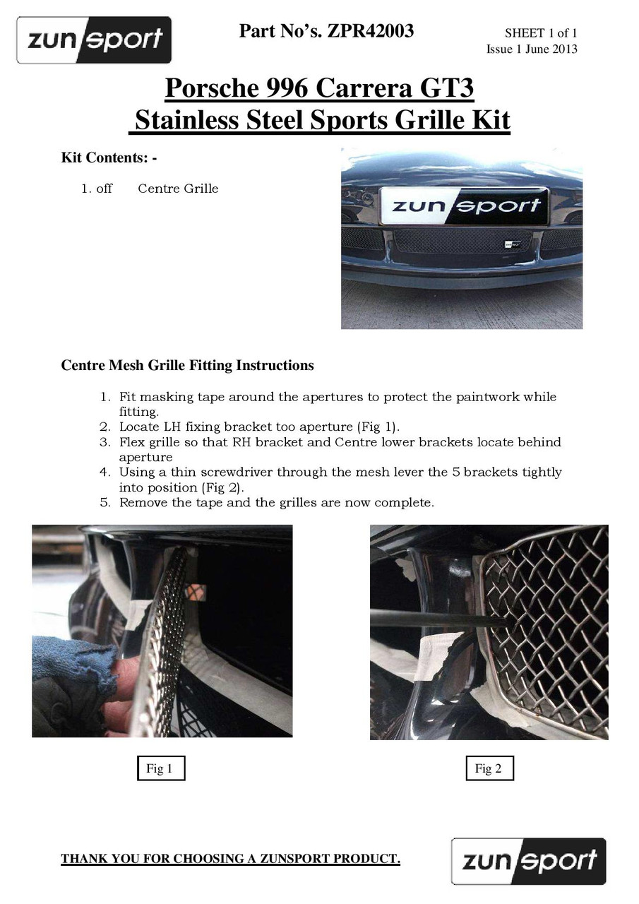 Zunsport Porsche 996 Carrera GT3 - Front Grille Set - Black finish ...
