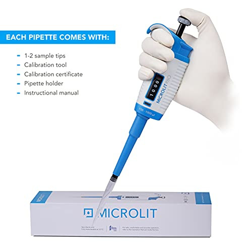 Microlit Lab Micropipette - Single-Channel Adjustable Volume Micro ...