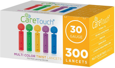 Care Touch Multi Colored Twist Top Lancets 30 Gauge, 300 Lancets