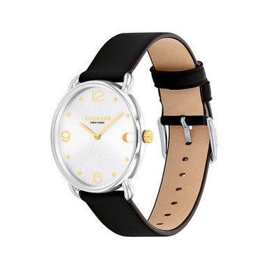 Ladies' Elliot Black Leather Strap Watch, Silver Dial - PIA Products