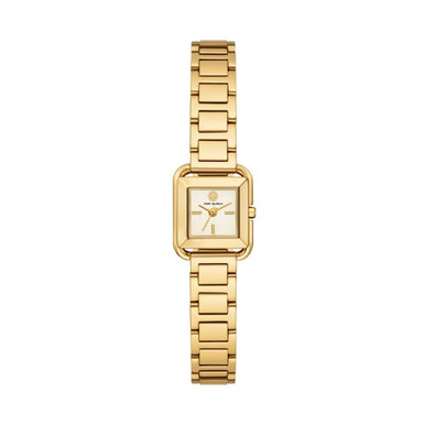Ladies Mini Kira Gold-Tone Stainless Steel Square Watch Ivory Dial ...