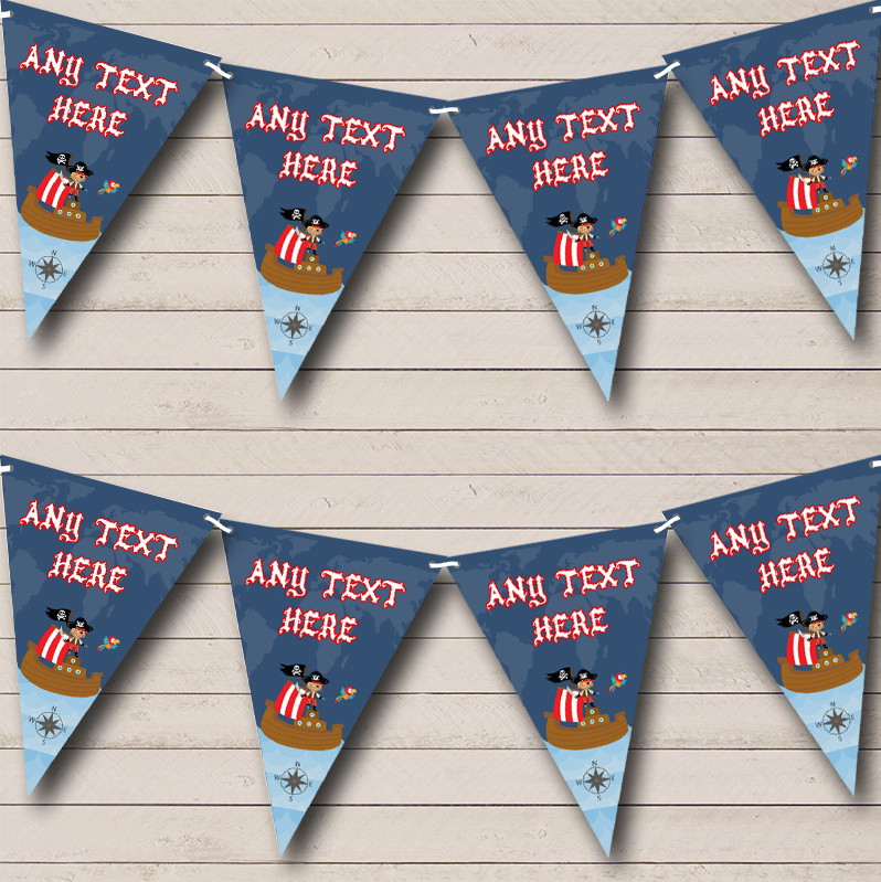 Blue Pirate Ship Children's Party Bunting - Party Animal Print