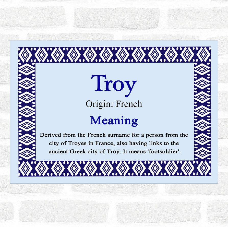Troy Name Meaning Blue Certificate - Party Animal Print