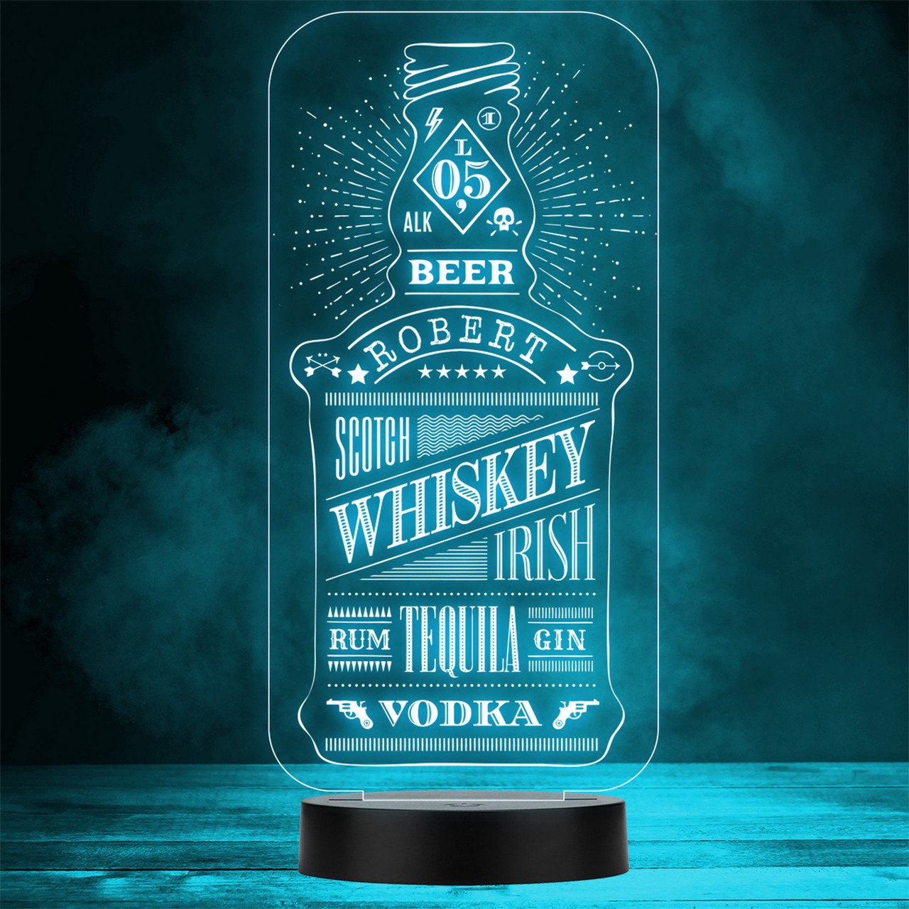 Whiskey Bottle Alcohol Lettering Home Bar Man Cave Colour Change Night ...