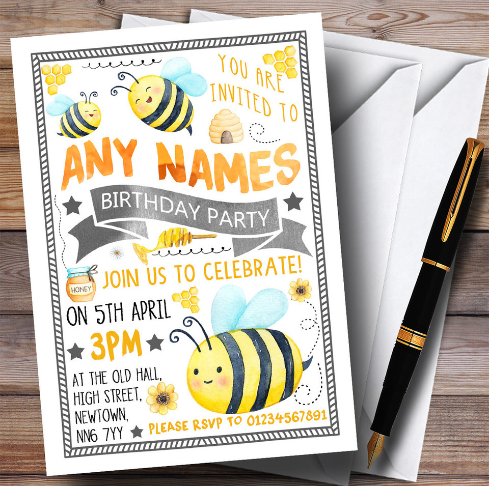 Busy Bumble Bee Children's Birthday Party Invitations - Party Animal Print