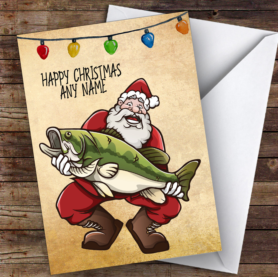 Fishing Santa With Big Catch Hobbies Customised Christmas Card - Party ...