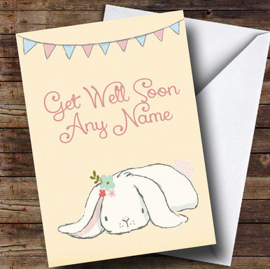 Customised White Rabbit Get Well Soon Card - Party Animal Print