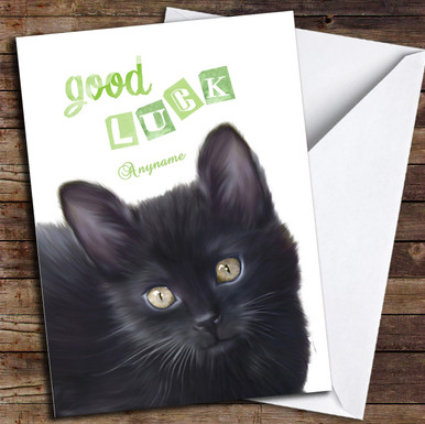 Cute Black Cat Customised Good Luck Card - Party Animal Print