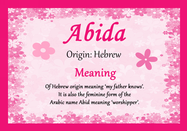 Abida Personalised Name Meaning Certificate - Party Animal Print