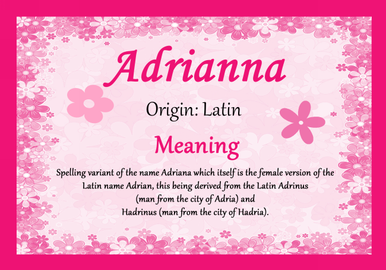 Adrianna Personalised Name Meaning Certificate - Party Animal Print