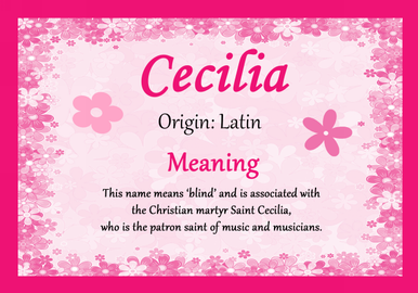 Cecilia Personalised Name Meaning Certificate - Party Animal Print