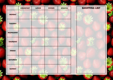 Weekly Meal Menu Diet Planner Chart Strawberries - Party Animal Print
