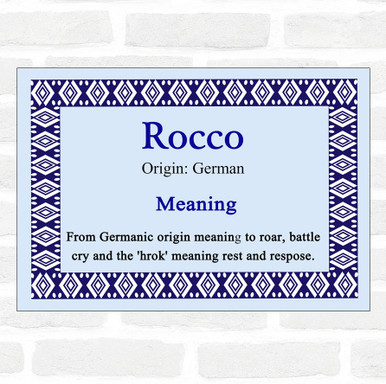 Rocco Name Meaning Blue Certificate - Party Animal Print