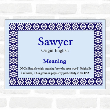 Sawyer Name Meaning Blue Certificate - Party Animal Print