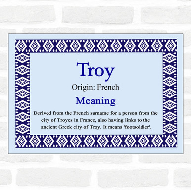 Troy Name Meaning Blue Certificate - Party Animal Print
