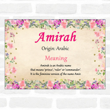 Amirah Name Meaning Floral Certificate - Party Animal Print