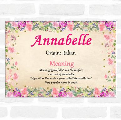 Annabelle Name Meaning Floral Certificate - Party Animal Print