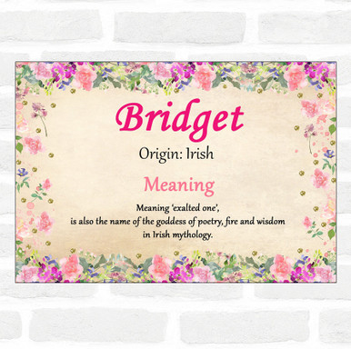 Bridget Name Meaning Floral Certificate - Party Animal Print
