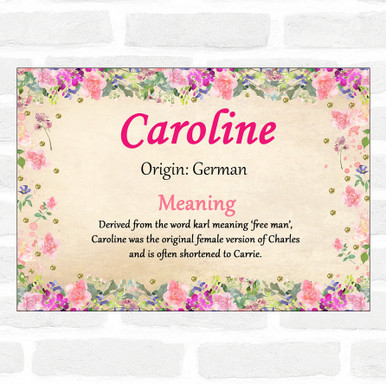 Caroline Name Meaning Floral Certificate - Party Animal Print
