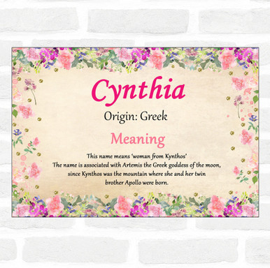 Cynthia Name Meaning Floral Certificate - Party Animal Print
