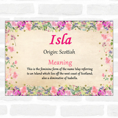 Isla Name Meaning Floral Certificate - Party Animal Print