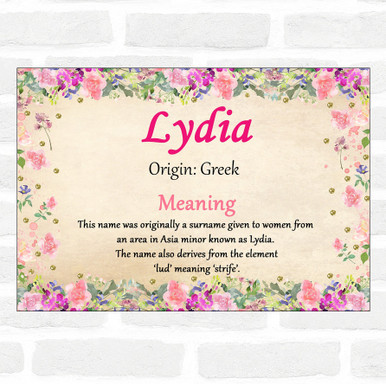 Lydia Name Meaning Floral Certificate - Party Animal Print