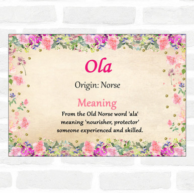Ola Name Meaning Floral Certificate - Party Animal Print
