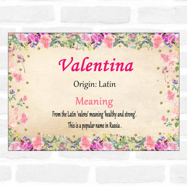 Valentina Name Meaning Floral Certificate - Party Animal Print