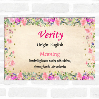 Verity Name Meaning Floral Certificate - Party Animal Print