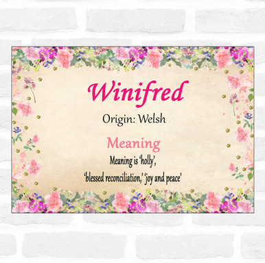 Winifred Name Meaning Floral Certificate - Party Animal Print