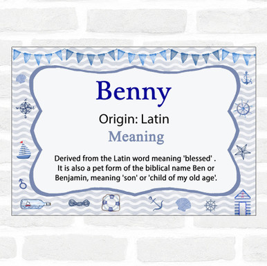 Benny Name Meaning Nautical Certificate - Party Animal Print
