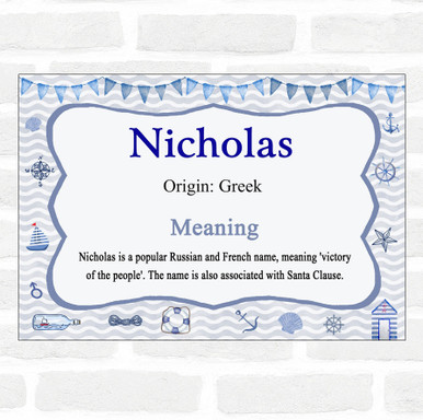 Nicholas Name Meaning Nautical Certificate - Party Animal Print