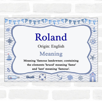 Roland Name Meaning Nautical Certificate - Party Animal Print