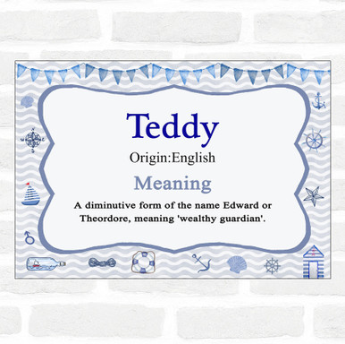 Teddy Name Meaning Nautical Certificate - Party Animal Print