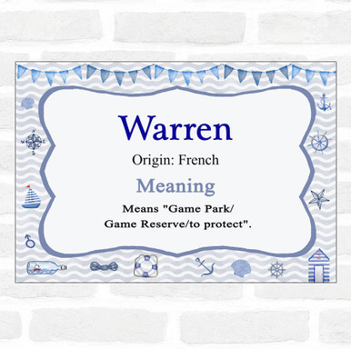 Warren Name Meaning Nautical Certificate - Party Animal Print