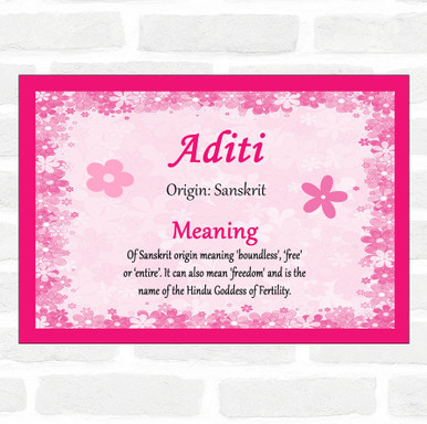 Aditi Name Meaning Pink Certificate - Party Animal Print