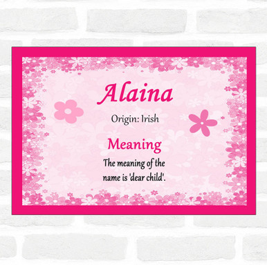 Alaina Name Meaning Pink Certificate - Party Animal Print