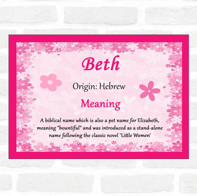 Beth Name Meaning Pink Certificate - Party Animal Print