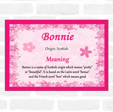 Bonnie Name Meaning Pink Certificate - Party Animal Print