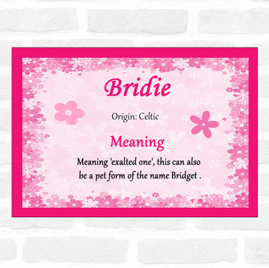 Bridie Name Meaning Pink Certificate - Party Animal Print