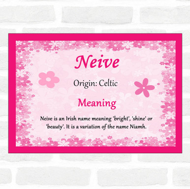 Neive Name Meaning Pink Certificate - Party Animal Print