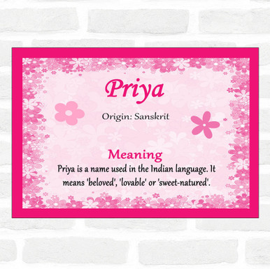 Priya Name Meaning Pink Certificate - Party Animal Print