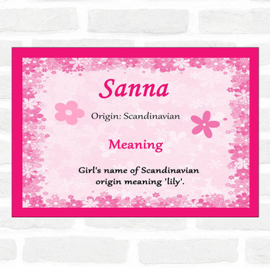 Sanna Name Meaning Pink Certificate - Party Animal Print