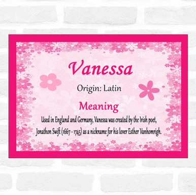 Vanessa Name Meaning Pink Certificate - Party Animal Print