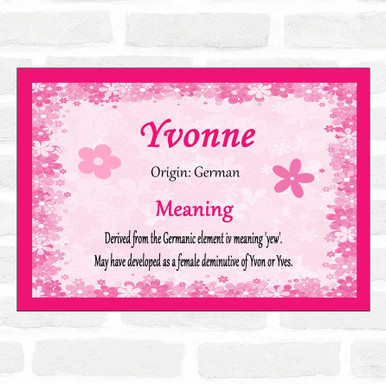 Yvonne Name Meaning Pink Certificate - Party Animal Print