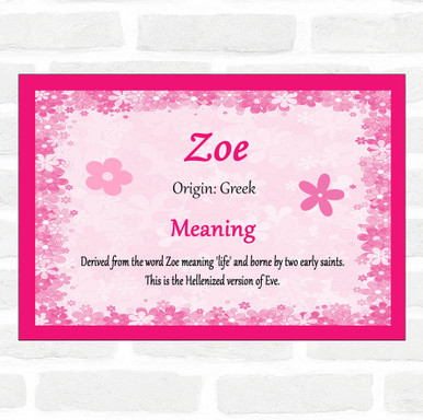 Zoe Name Meaning Pink Certificate - Party Animal Print