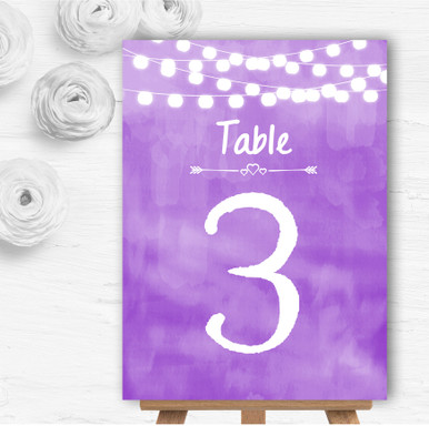 Purple and Lights Watercolour Personalised Wedding Table Number Name ...