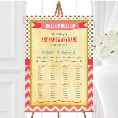 Vintage Carnival Old Style Circus Candy Pink Wedding Seating Table Plan ...