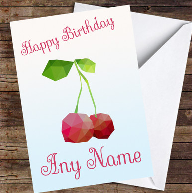 Cherry Polygon Simple Personalised Birthday Card - Party Animal Print