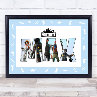 Fortnite Blue Border Logo Any Name Personalised Wall Art Print - Party ...